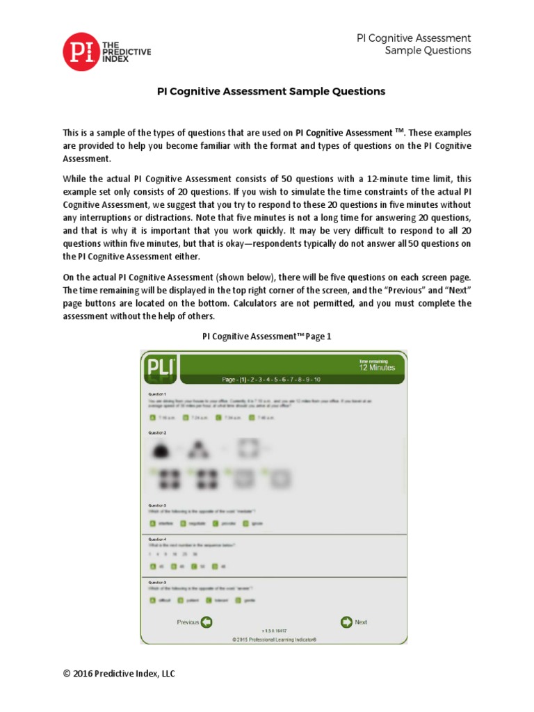 Pi Cognitive Assessment Practice