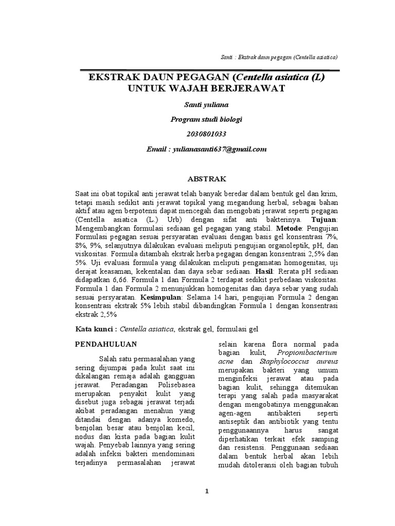 Jurnal Ekstrak Daun Pegagan | PDF