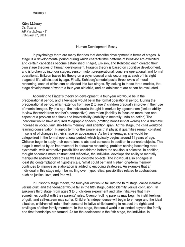 Human Development Essay AP Psych | PDF | Developmental Psychology ...