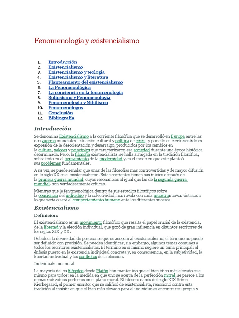Fenomenología Y Existencialismo Pdf Existencialismo Filosofía
