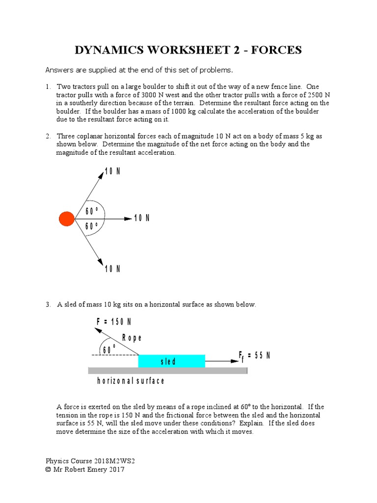 Dynamics Worksheet 2 - Forces | PDF | Force | Acceleration