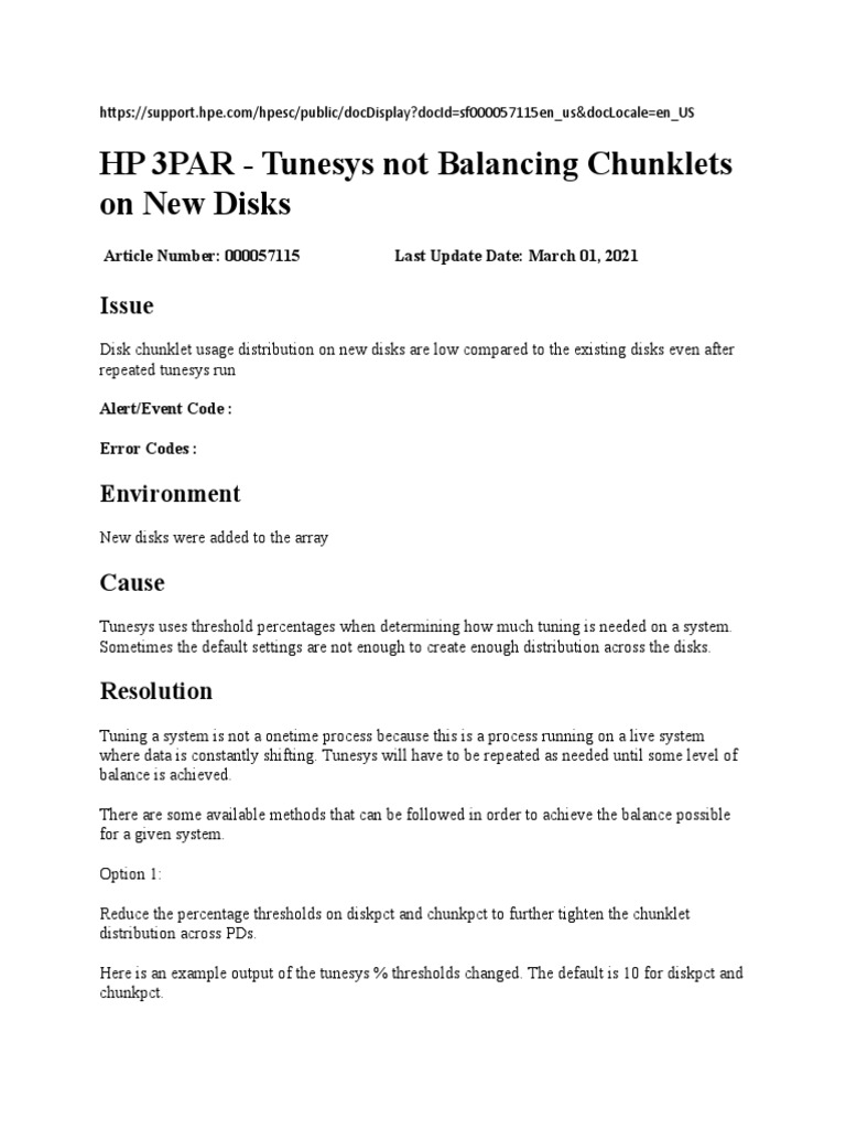 HP 3PAR - Tunesys Not Balancing Chunklets On New Disks | PDF | Computer Data Storage | Computing