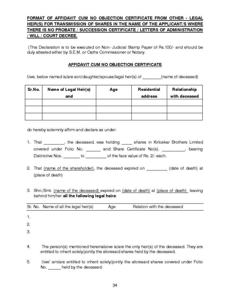 KBL - Format of Affidavit Cum NOC | PDF | Affidavit | Notary Public