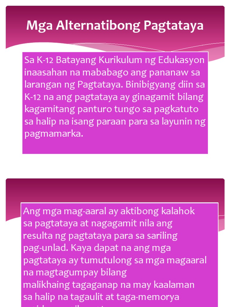 Mga Alternatibong Pagtataya#2 | PDF Mga Alternatibong Pagtataya#2 | PDF