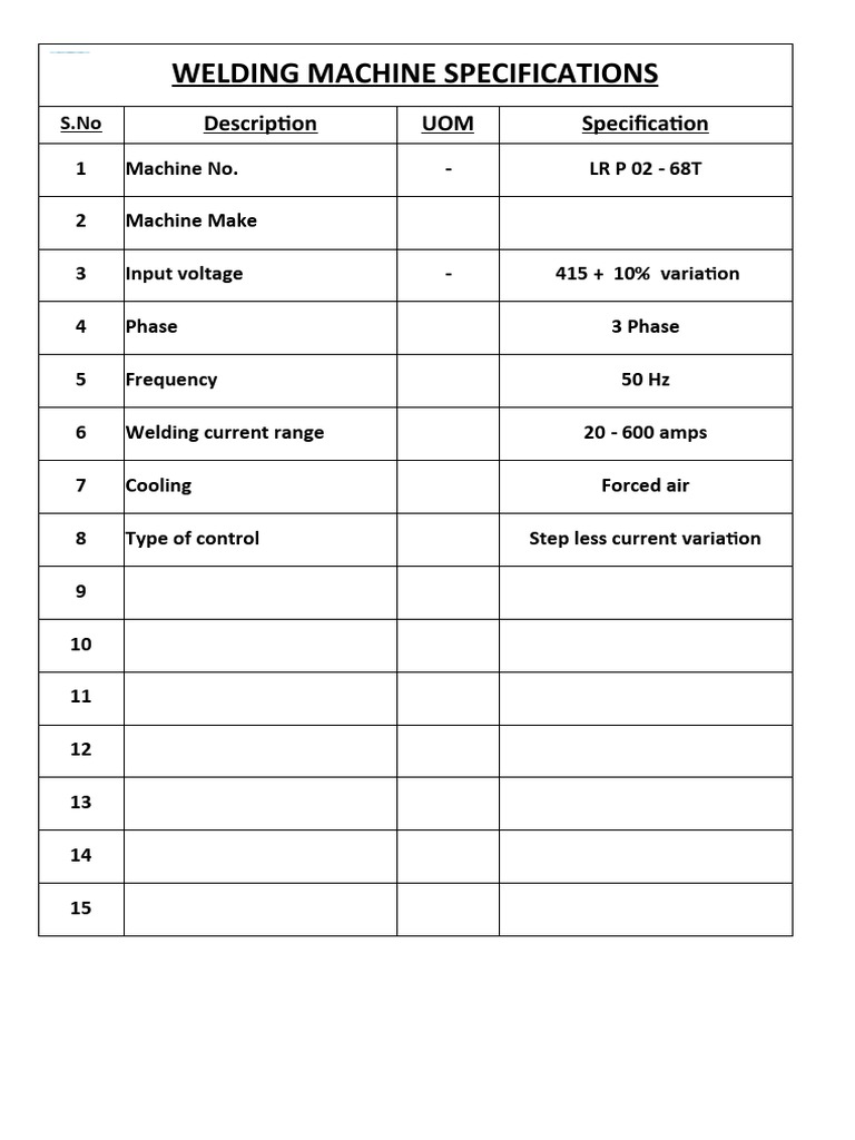 Welding Machine Specs: LR P 02 - 68T 3-Phase 415V 20-600A Stepless ...