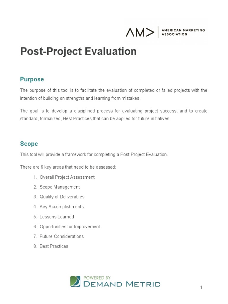 Post Project Evaluation Template AMA | PDF | Evaluation | Educational ...