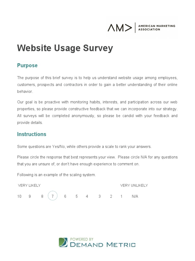 Website Usage Survey Template AMA | PDF | Communication | World Wide Web