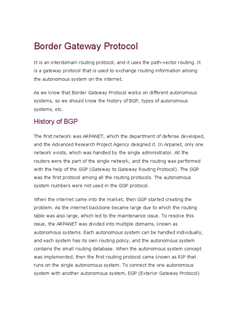 Border Gateway Protocol | PDF | Routing | Data Transmission