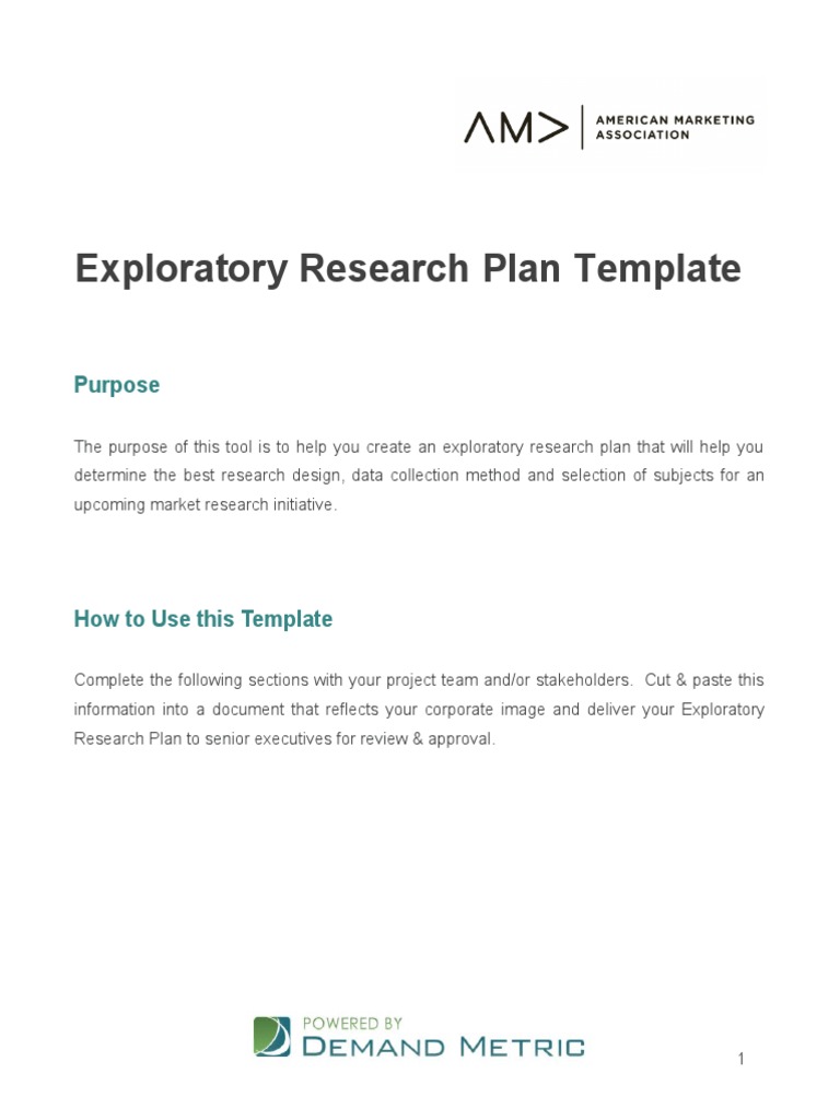 Exploratory Research Plan Template: Purpose | PDF | Focus Group ...
