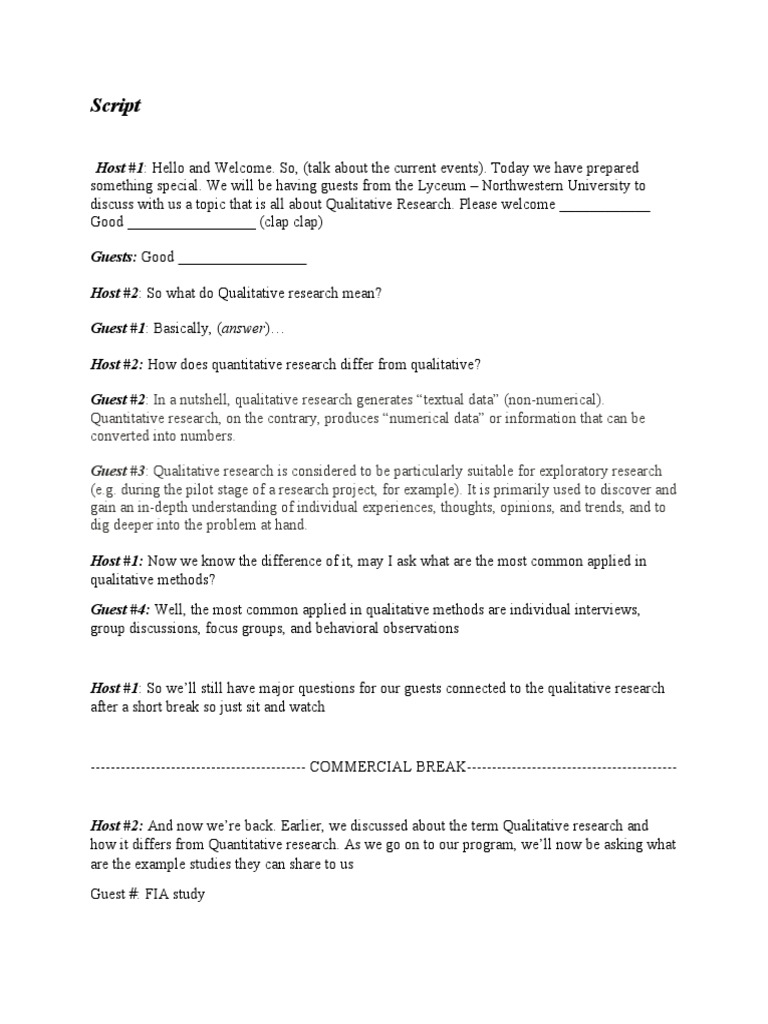 Script 1 | PDF | Qualitative Research | Quantitative Research