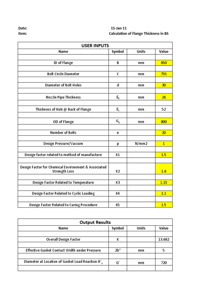 Flange Calculation As Per BS - XLSX - 170111 | PDF | Mechanical ...