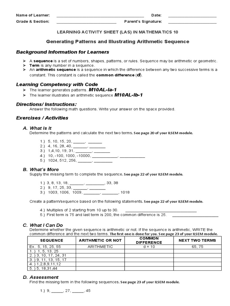Learning Activity Sheet | PDF | Mathematics | Learning