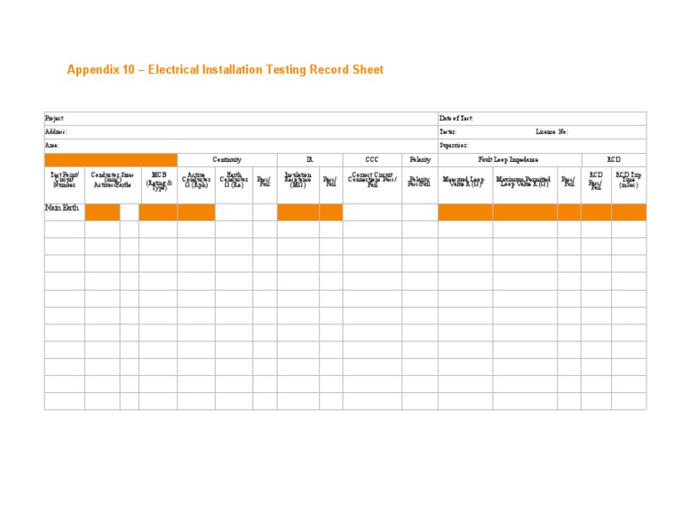 Appendix 10 Electrical Installation Testing Record Sheet | PDF Appendix 10 Electrical Installation Testing Record Sheet | PDF