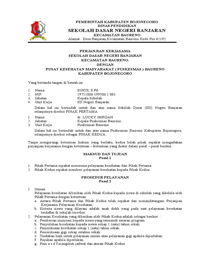 Perjanjian Kerjasama Dengan Puskesmas Sdn Banjaran Pdf