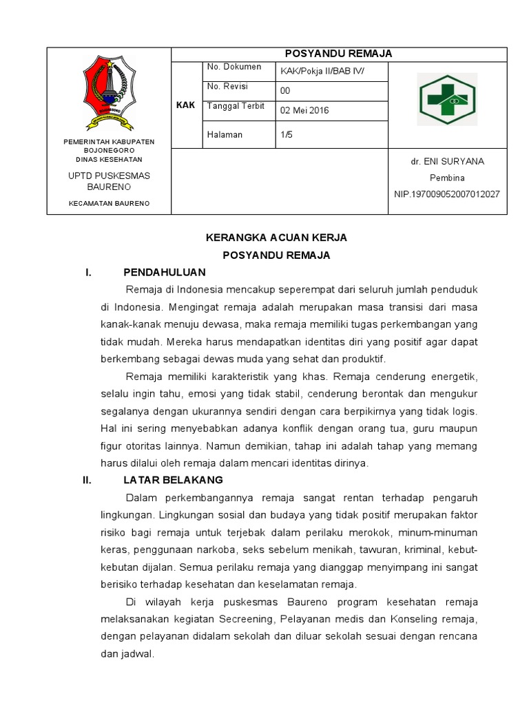 Kak & Sop Posyandu Remaja | PDF