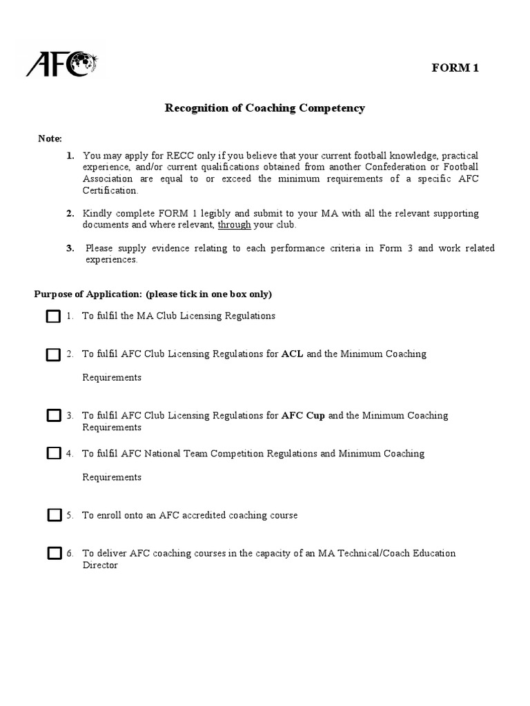 RECC Application Standard Forms | PDF | Association Football