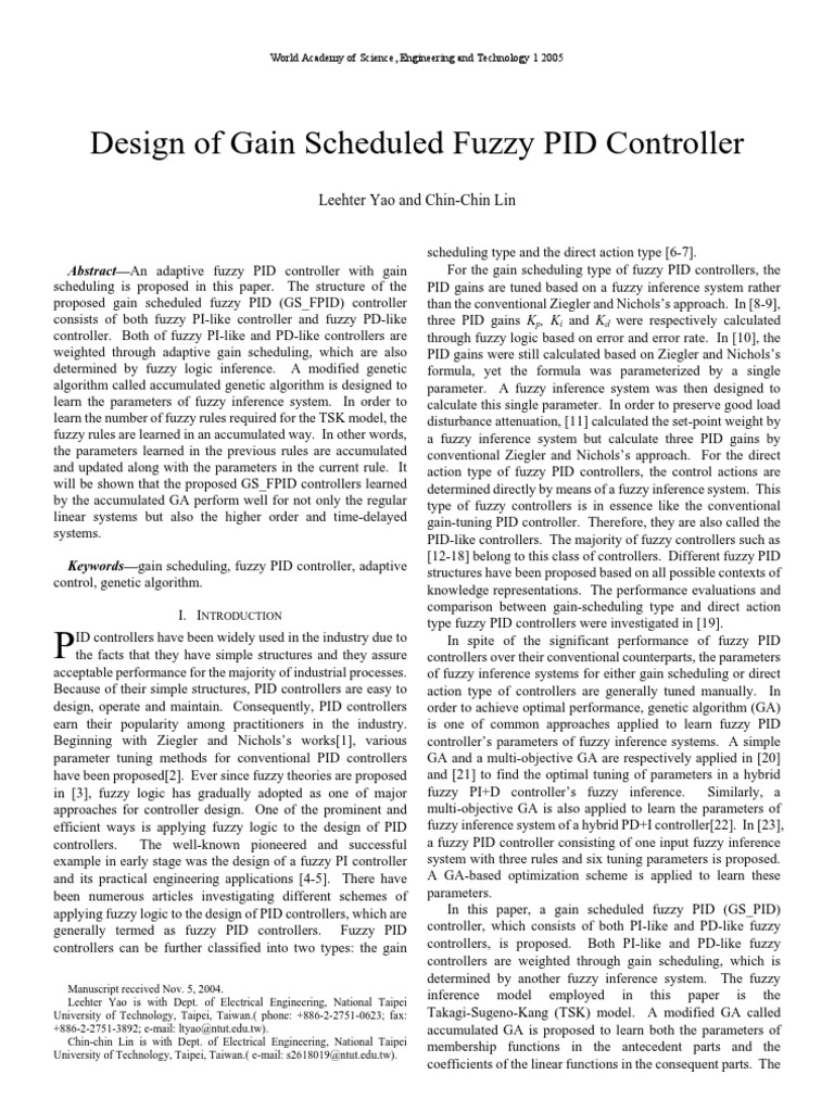 Designing Gain Scheduled Fuzzy Pid Controllers Pdf Control Theory Fuzzy Logic