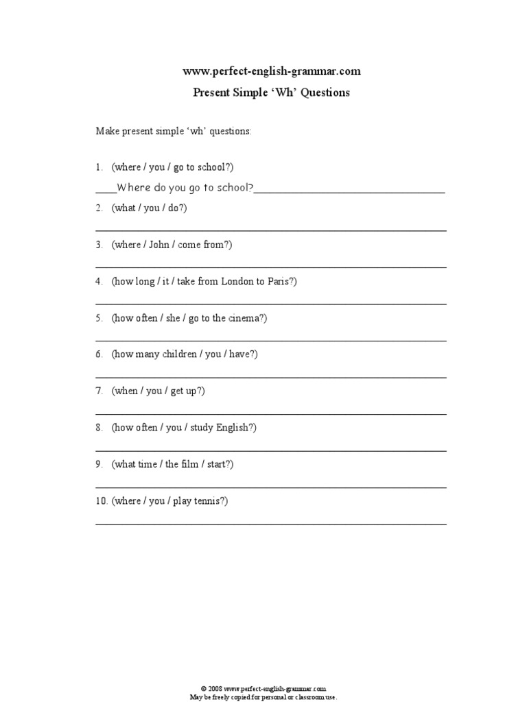 Present Simple Form Wh-Questions Other-Verbs | PDF
