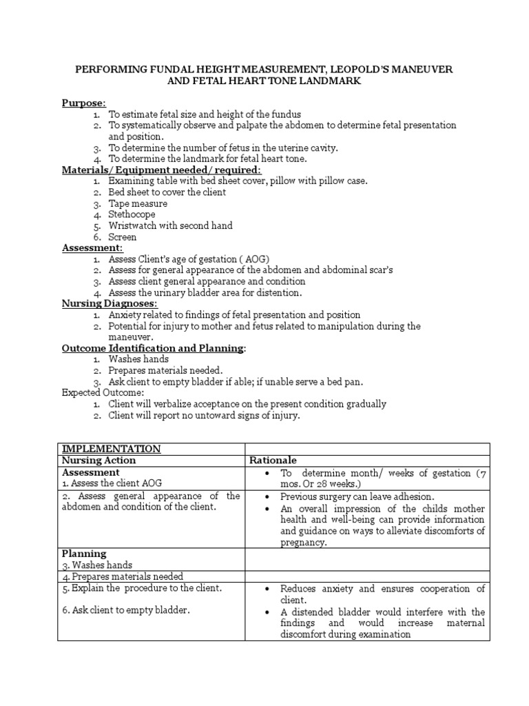 Rubric For Performing Fundal Height Measurement | PDF | Abdomen | Anatomy
