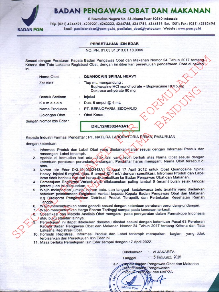 NIE Quanocaine Spinal Heavy Injeksi 20 MG Per 4 ML Dus, 5 Ampul at 4 ML ...