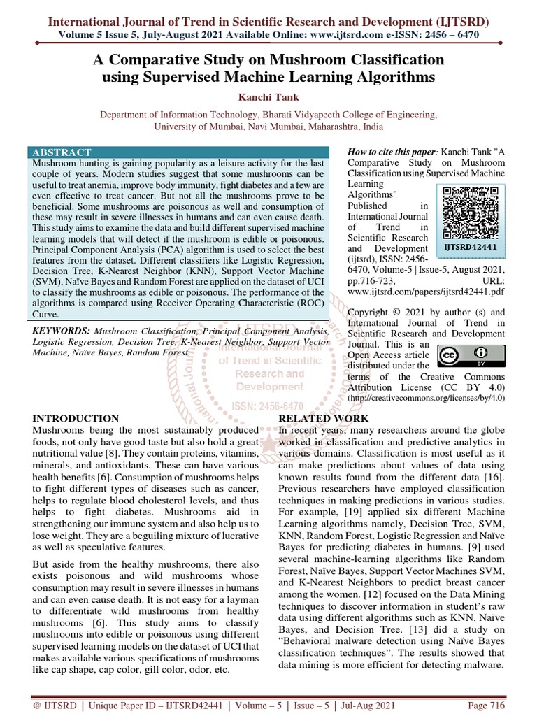 A Comparative Study On Mushroom Classification Using Supervised Machine ...