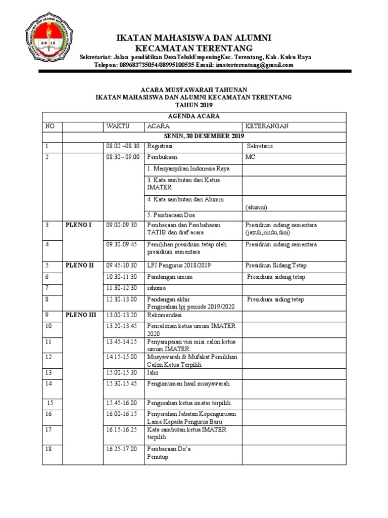 Acara Musyawarah Besar (Rundown) Plan A | PDF