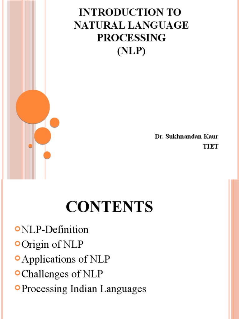 Introduction To Natural Language Processing (NLP) : Dr. Sukhnandan Kaur ...