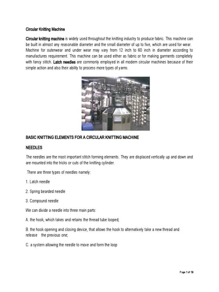 Circular Knitting Machine Overview | PDF | Knitting | Gauge (Knitting)