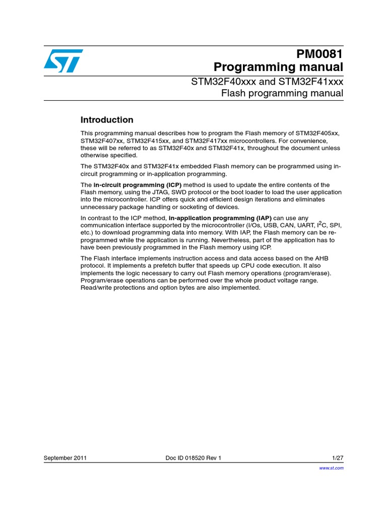 DM00023388 - STM32F40xxx and STM32F41xxx Flash Programming Manual | PDF ...