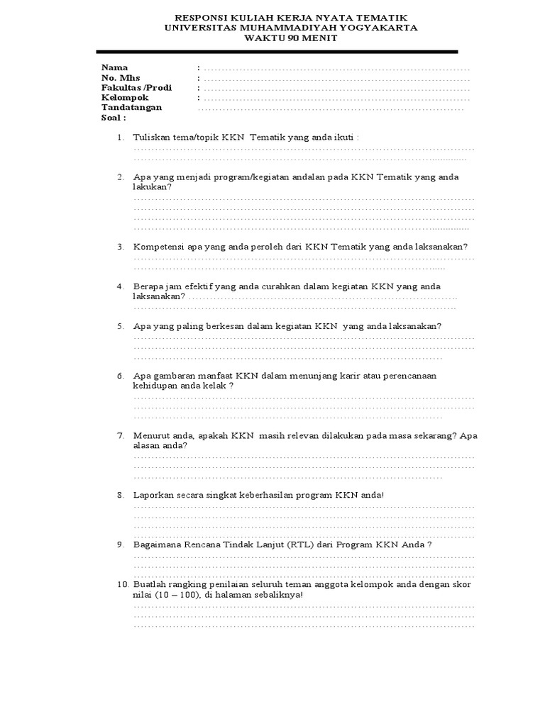 Responsi Kuliah Kerja Nyata Tematik | PDF
