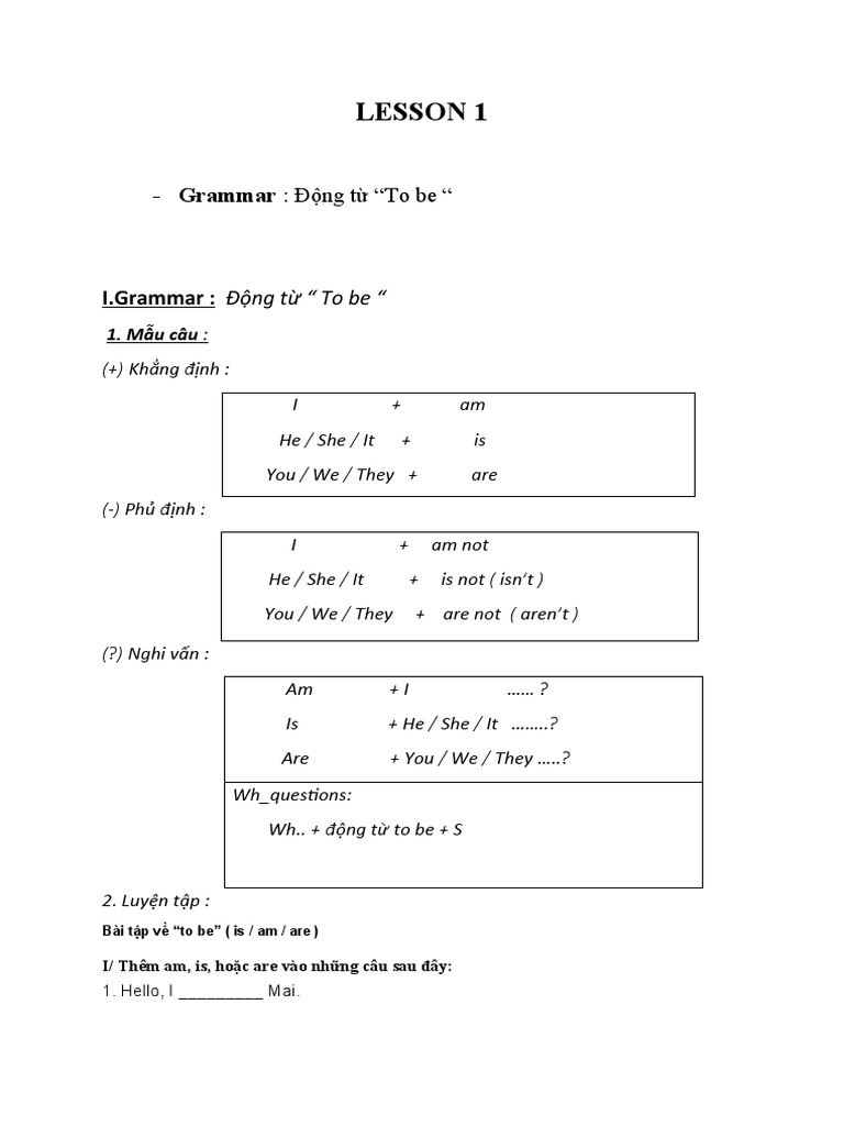 Lesson 1: - Grammar: Đ NG T "To Be " | PDF | Paris | Vietnam