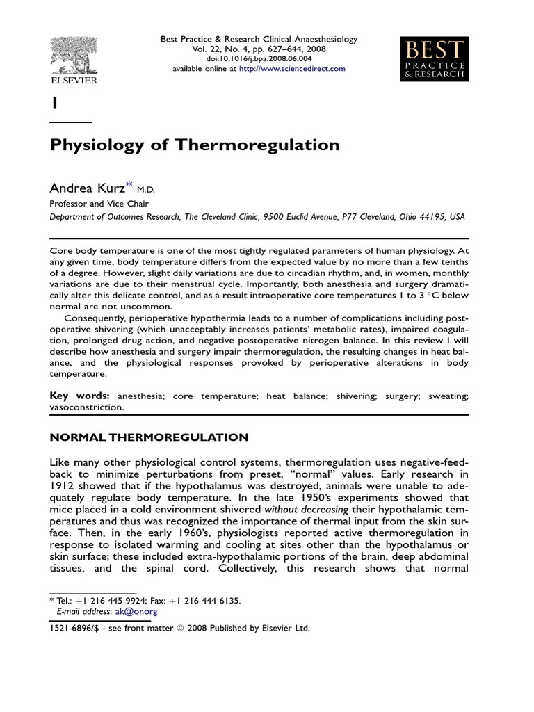 Physiology of Thermoregulation | PDF | Thermoregulation | Hypothermia