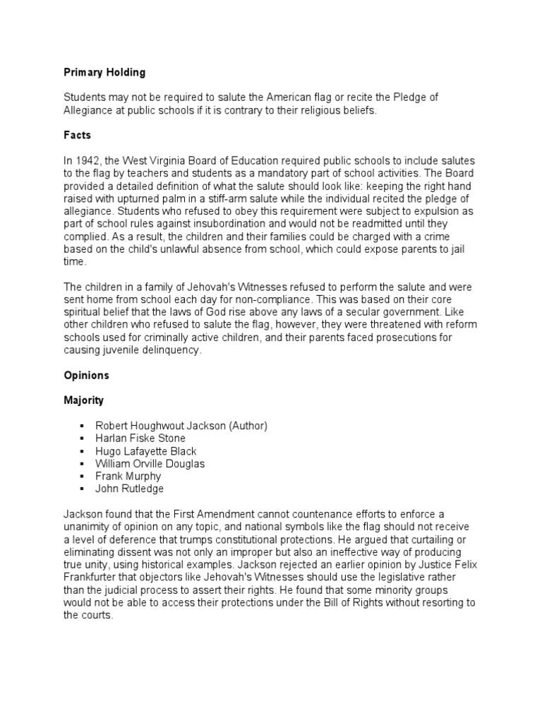 West Virginia State Board of Educ V Barnette 319 US 624 June 14, 1943 ...