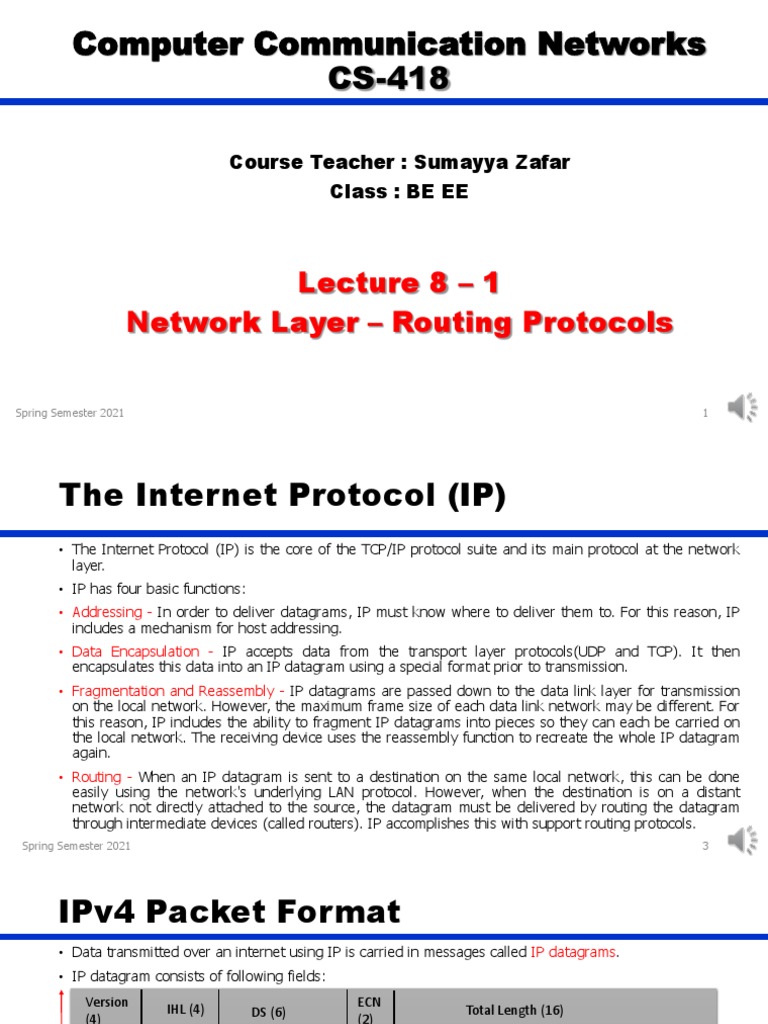 Computer Communication Networks CS-418: Lecture 8 - 1 Network Layer ...