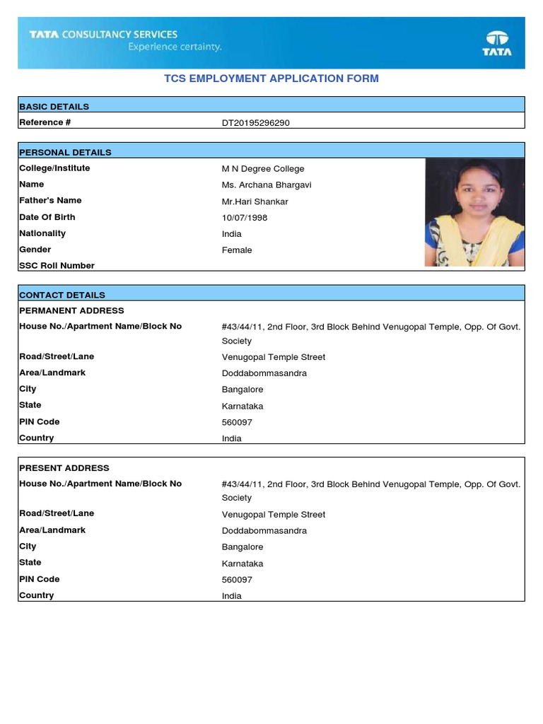 Tcs Employment Application Form | PDF | Background Check | Justice