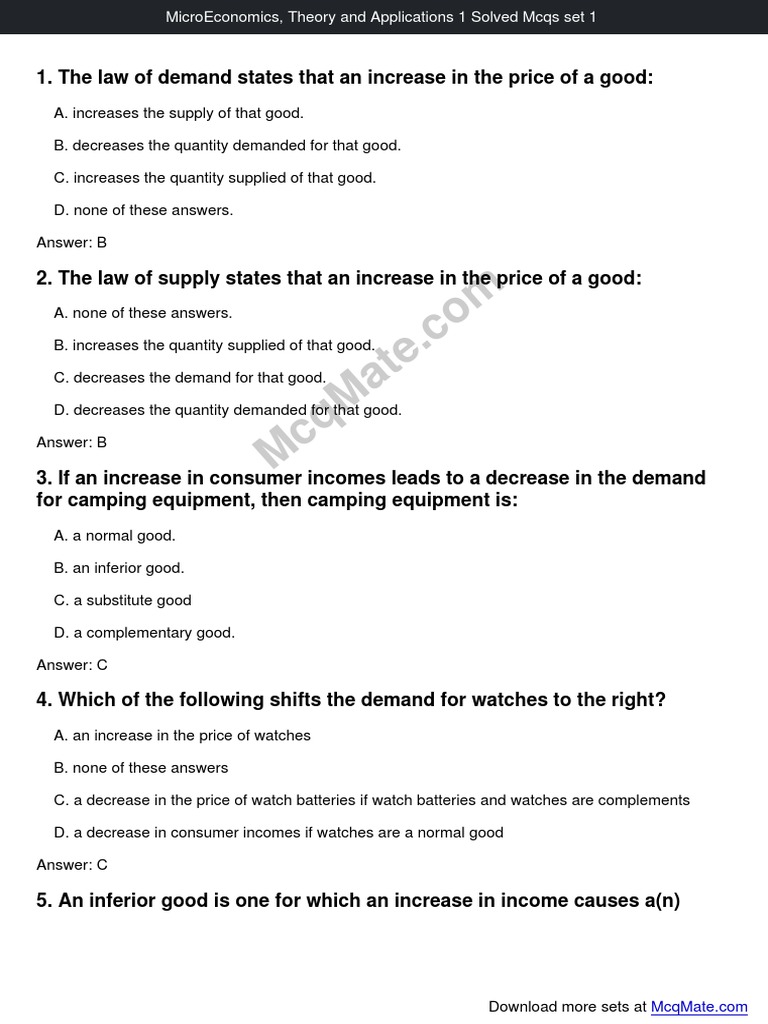 MicroEconomics, Theory and Applications 1 Solved Mcqs Set 1 | PDF ...