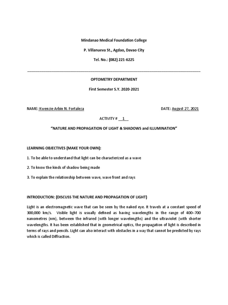 Light Propagation and Shadows in Optometry | PDF | Light | Waves
