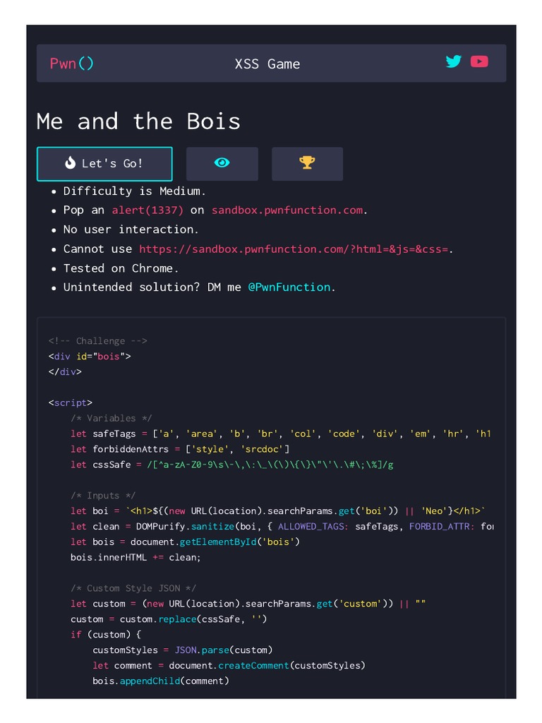XSS Game - Me and The Bois - PwnFunction | PDF