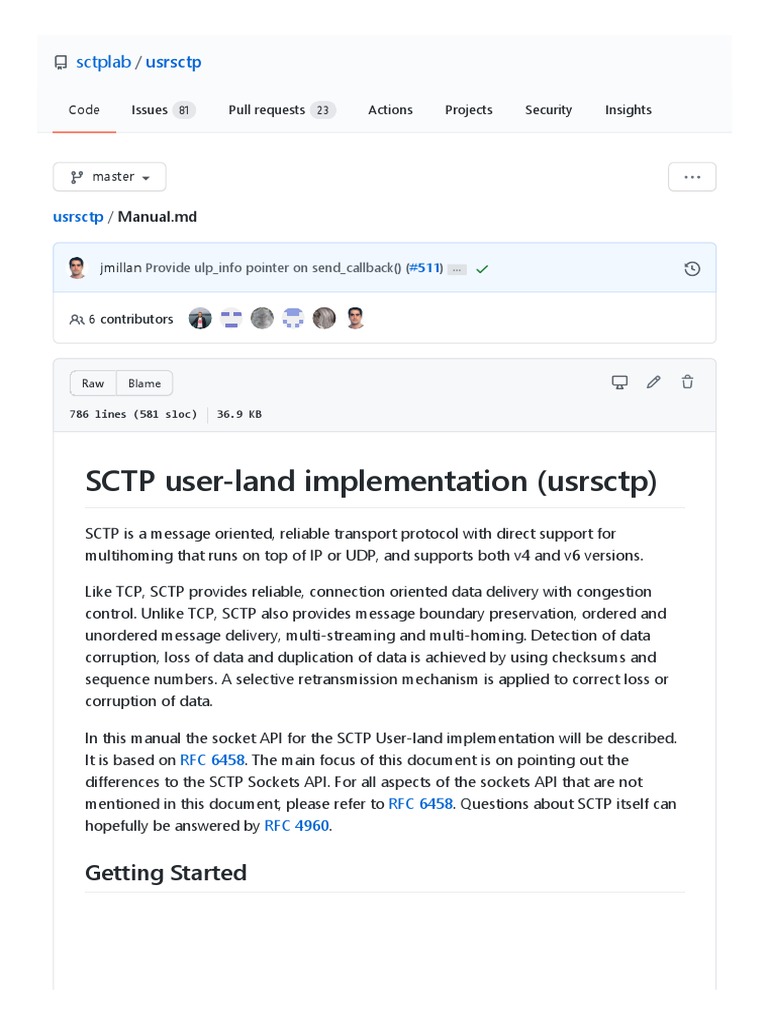 Usrsctp - Manual - MD at Master Sctplab - Usrsctp GitHub | PDF | Pointer (Computer Programming ...