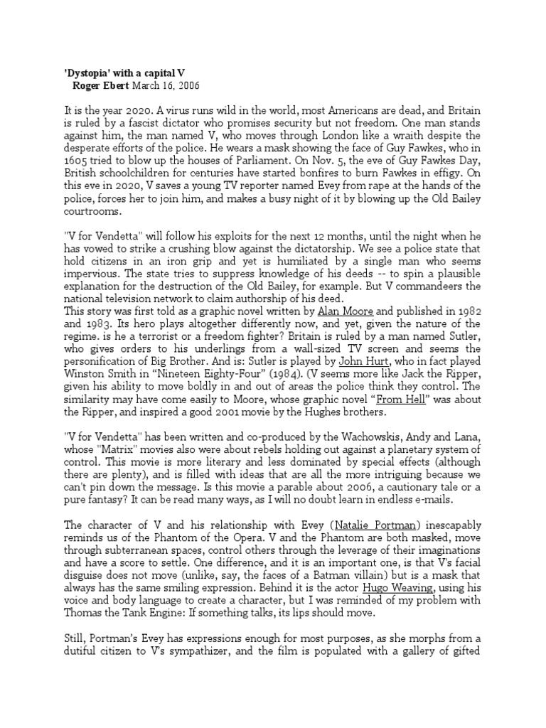 V For Vendetta Movie Summary and Review | PDF