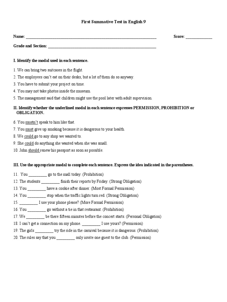 First Summative Test in English 9 | PDF
