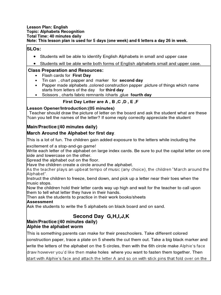 Lesson Plan Alphabet Recognition | PDF | Quilt | Lesson Plan