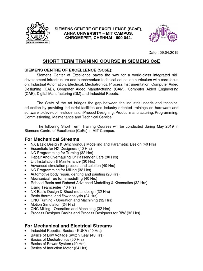 Short Term Training Course in Siemens Coe | PDF | Computing | Engineering