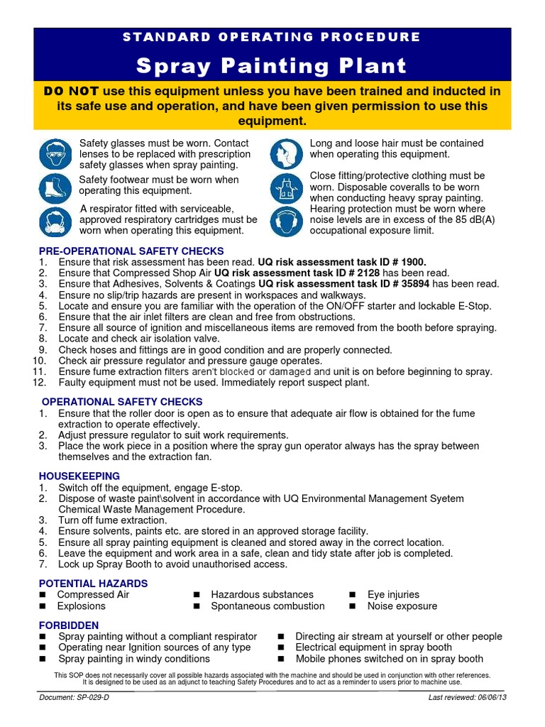 SP-029-D Spray Painting Plant SOP | PDF | Safety | Occupational Safety ...