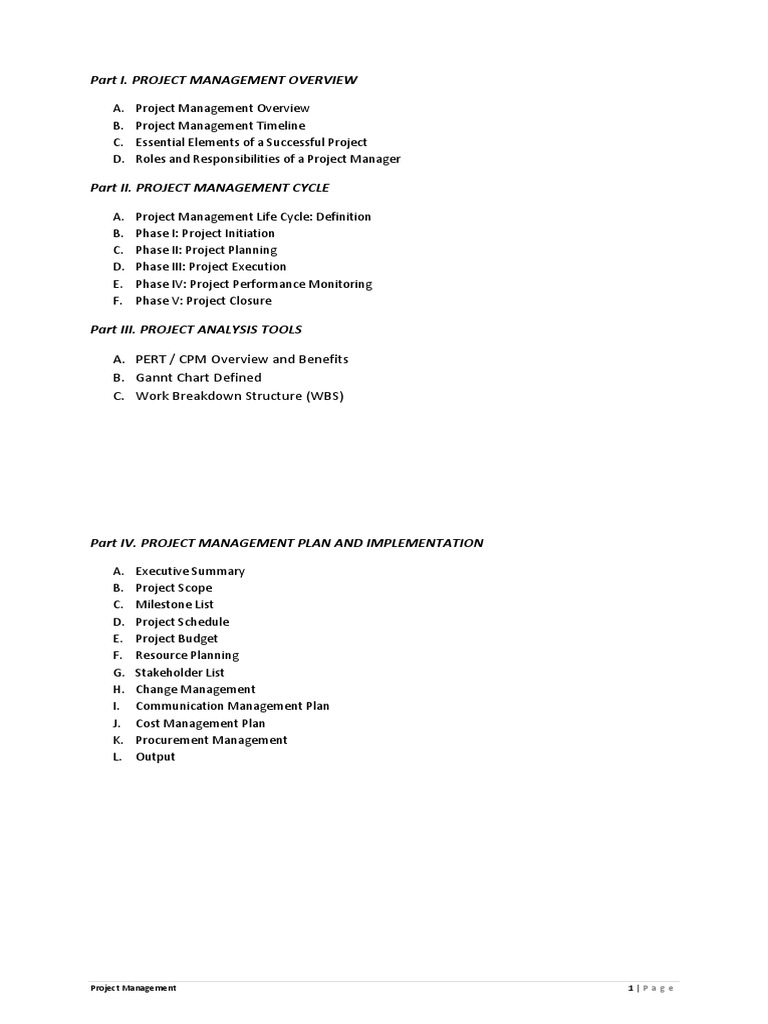 Project Management Outline | PDF