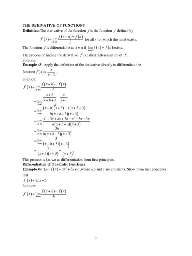 Pdfsma 104 Lecture 3 Differentiation Pdf Derivative Function Mathematics
