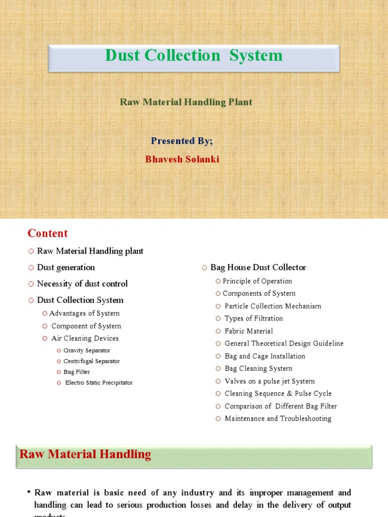 Dust Collection System: Raw Material Handling Plant | PDF | Materials ...