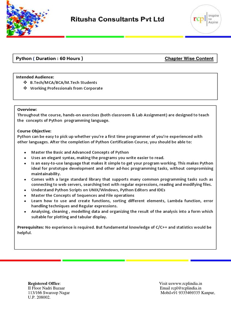 Duration 60 Hours Python Chapter Wise Content Pdf Class Computer Programming Method