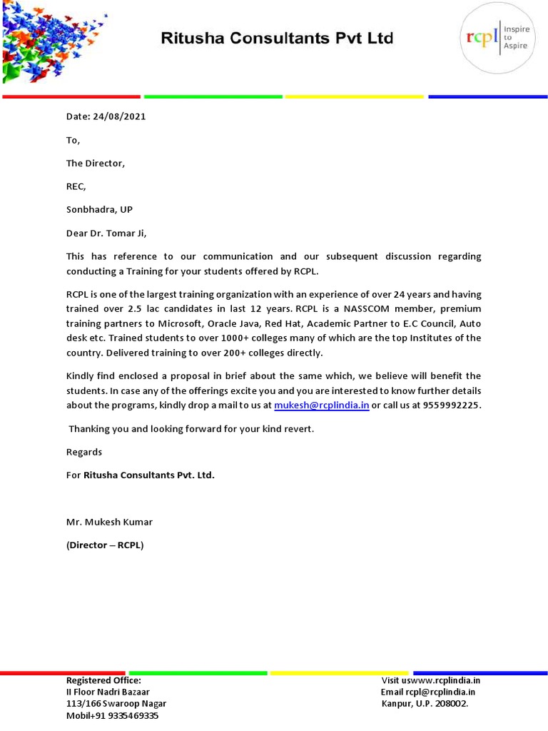 RCPL Training Proposal for Colleges | PDF | Computing