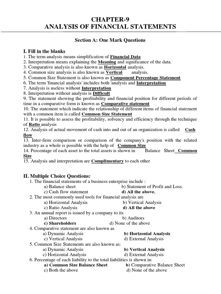 Chapter-9 Analysis of Financial Statements: Section A: One Mark ...